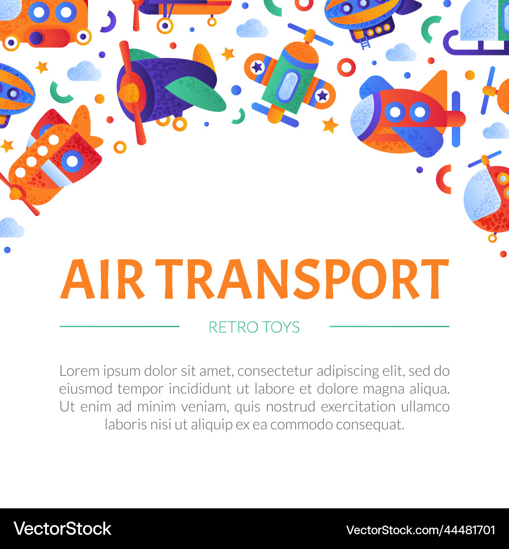 Colorful planes and aircraft with wing Royalty Free Vector