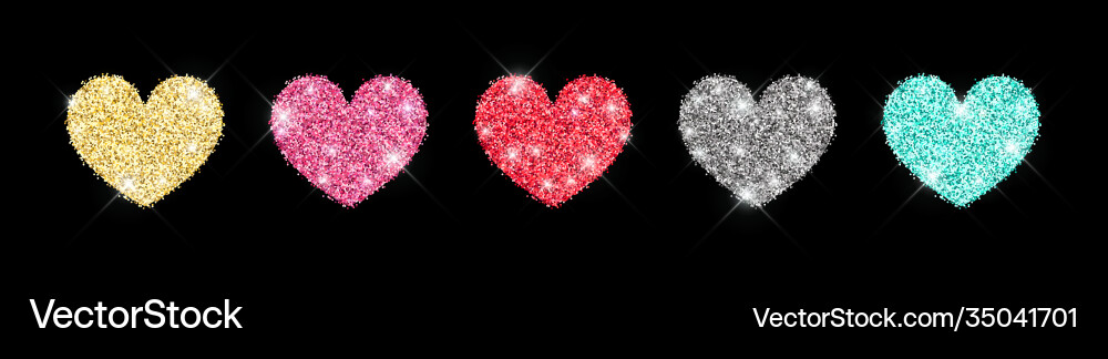 Decorative glitter shiny hearts set isolated Vector Image