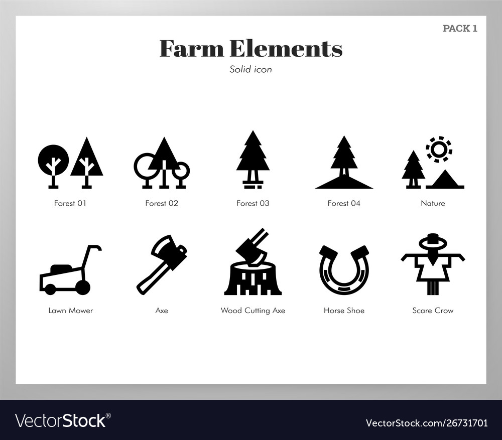 Farm elements solid pack Royalty Free Vector Image