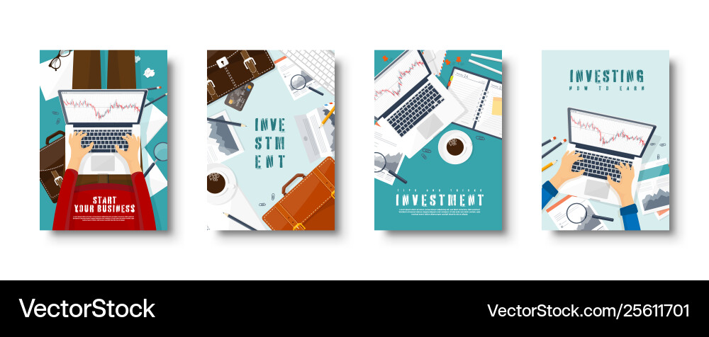 Flat style covers set market trade trading Vector Image