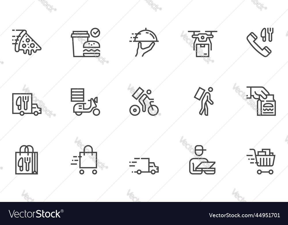 Food delivery line icons Royalty Free Vector Image