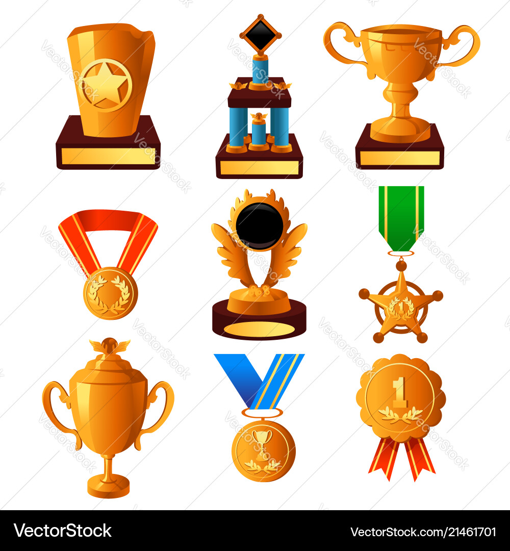 Gold medal and trophy icons Royalty Free Vector Image