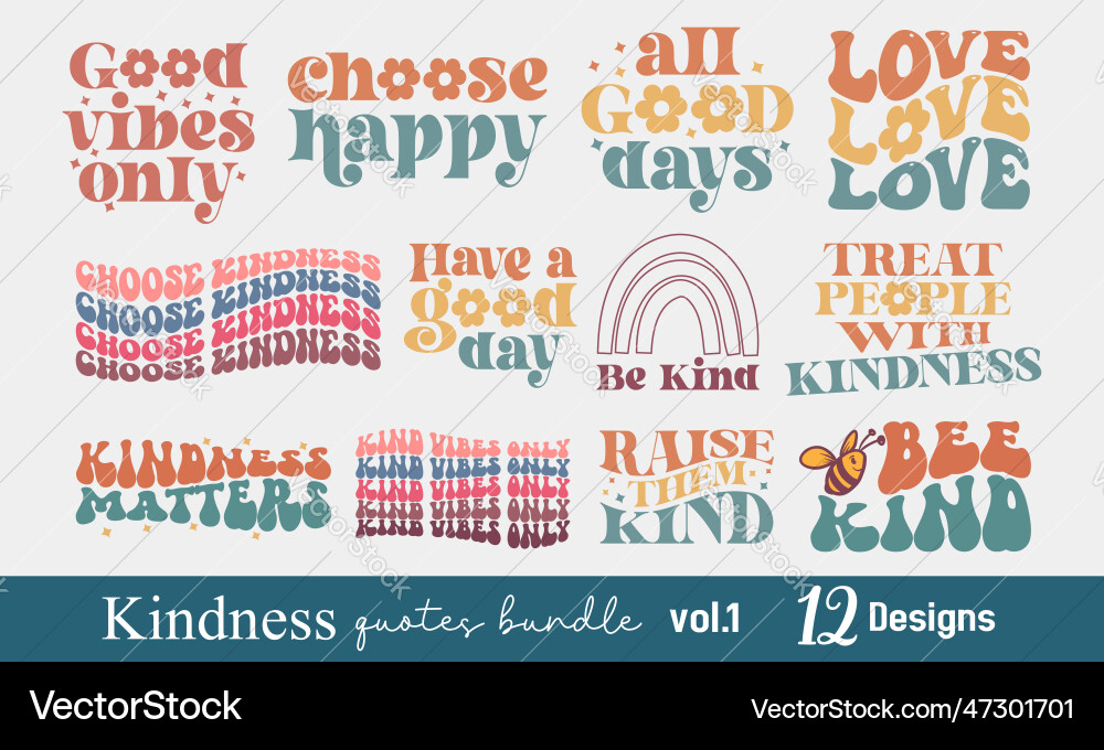 Kindness kind positive quotes collection set retro