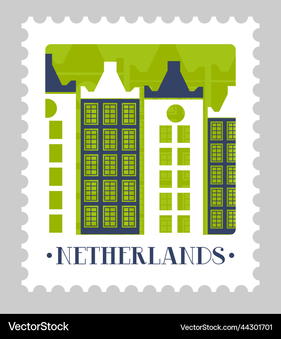 Netherlands postal mark or card with landmark Vector Image