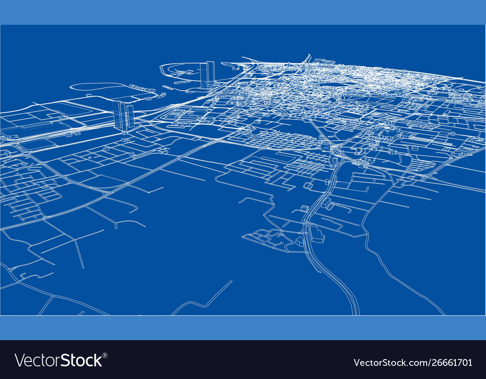 Outline City Concept Wire Frame Style Royalty Free Vector