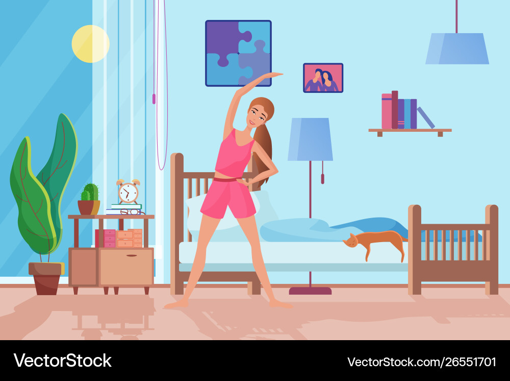 Pretty female morning exercises flat Royalty Free Vector