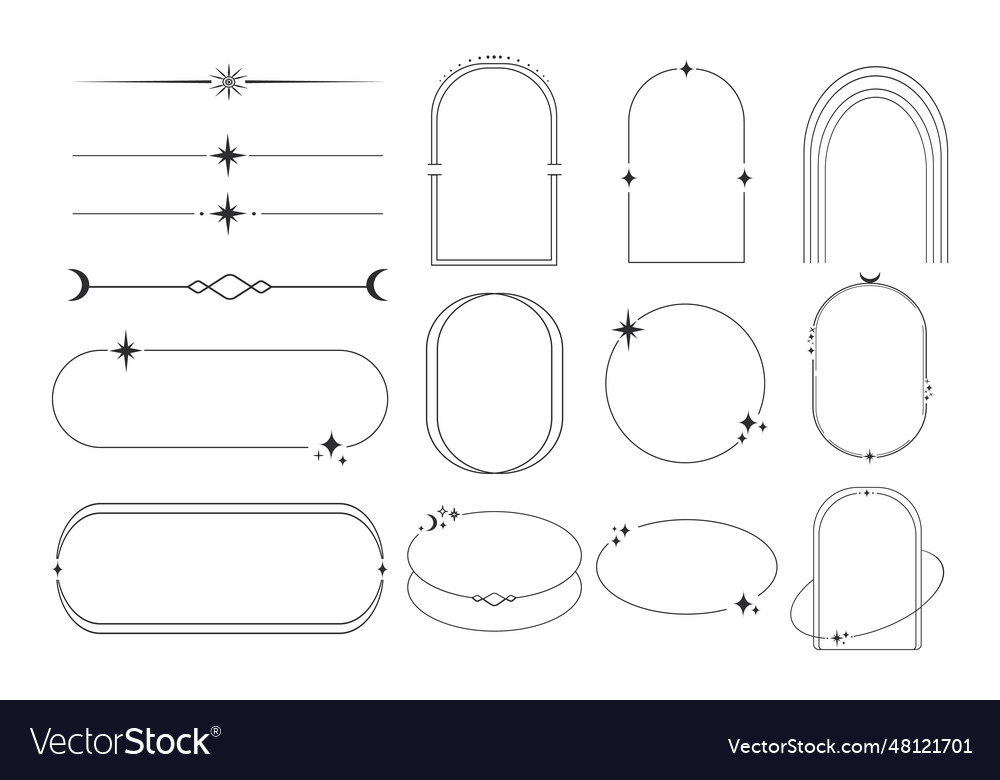 Set celestial frames borders line art esoteric Vector Image