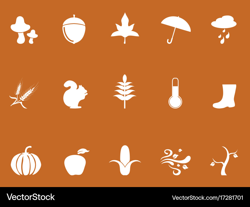 White autumn icons on brown background Royalty Free Vector