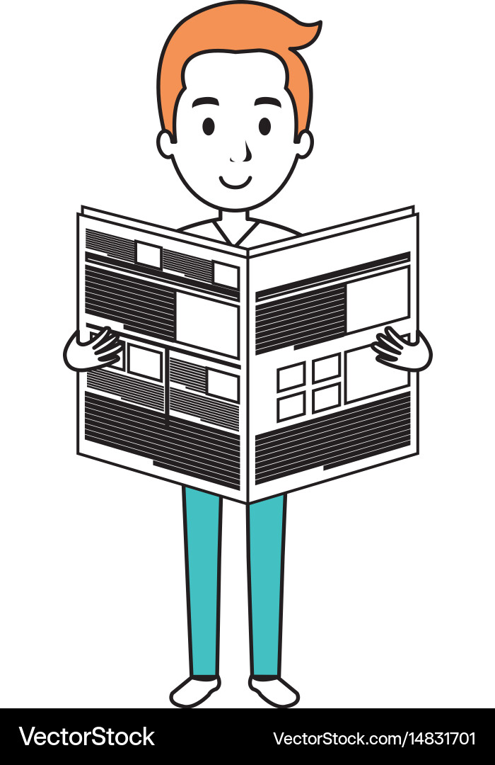 Young man reading newspaper avatar character Vector Image
