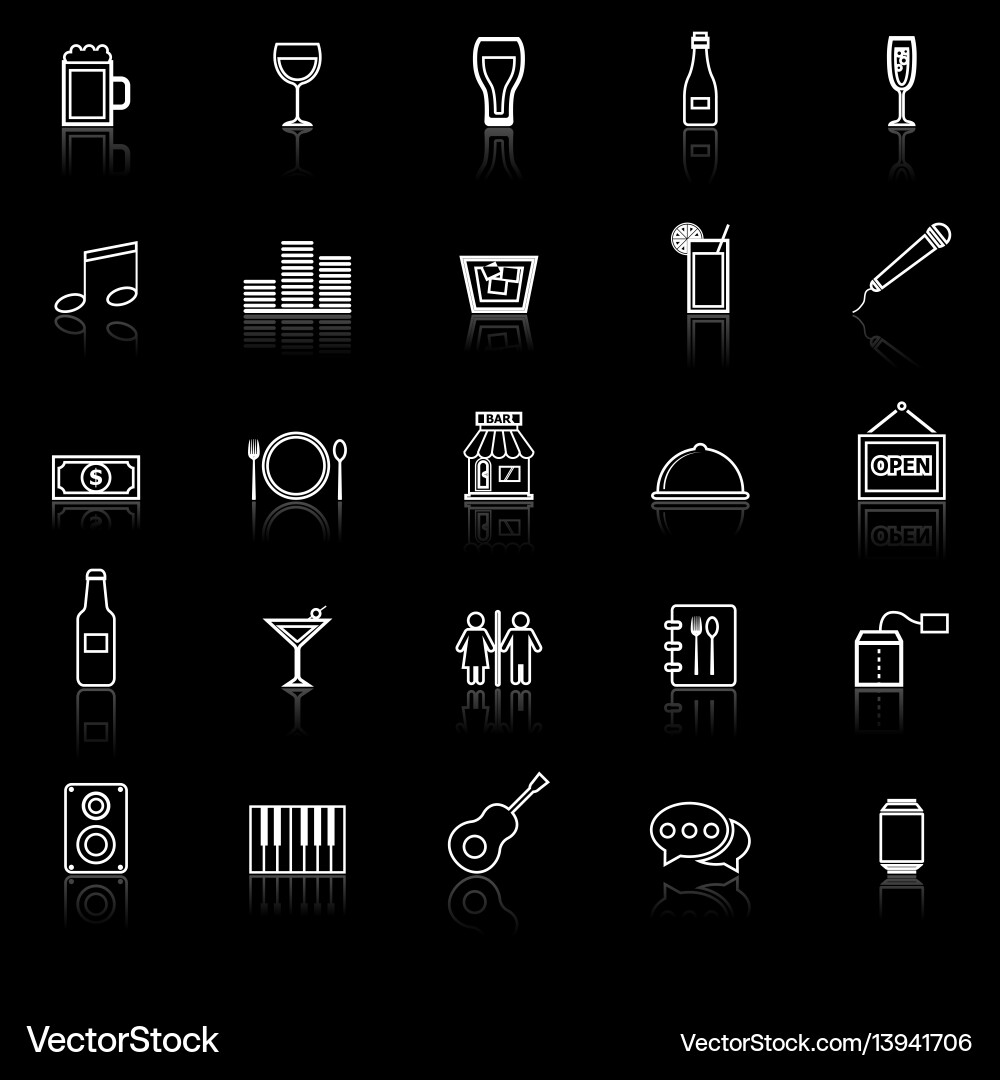 Bar line icons with reflect on black background Vector Image