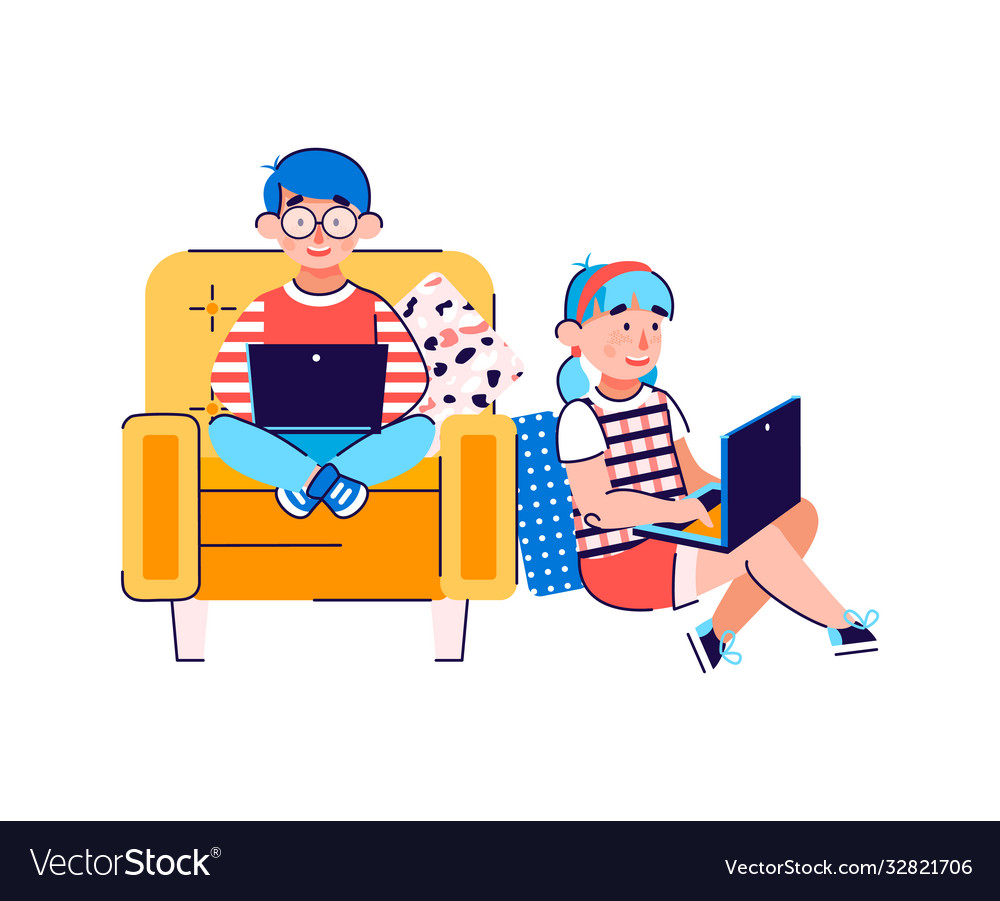 Children using laptops Royalty Free Vector Image