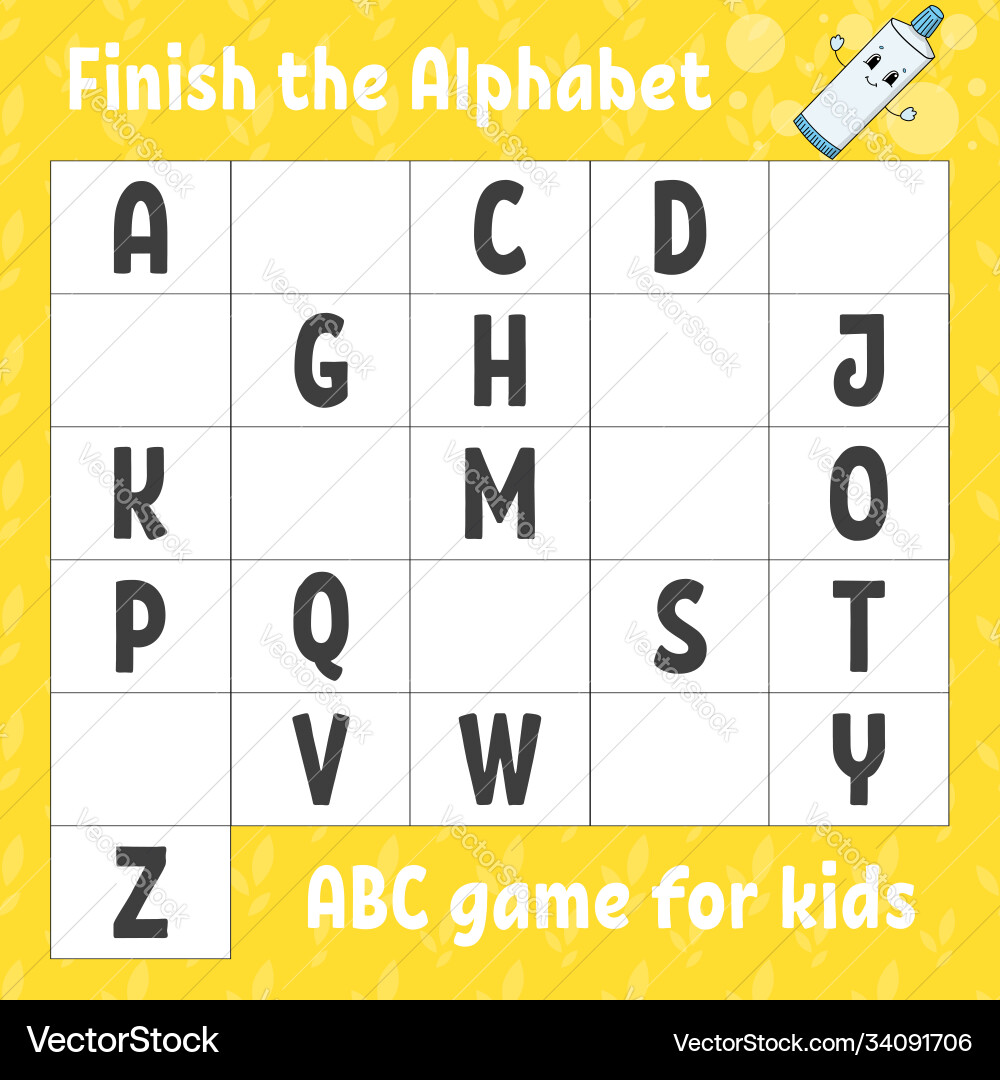 Finish alphabet abc game for kids education Vector Image
