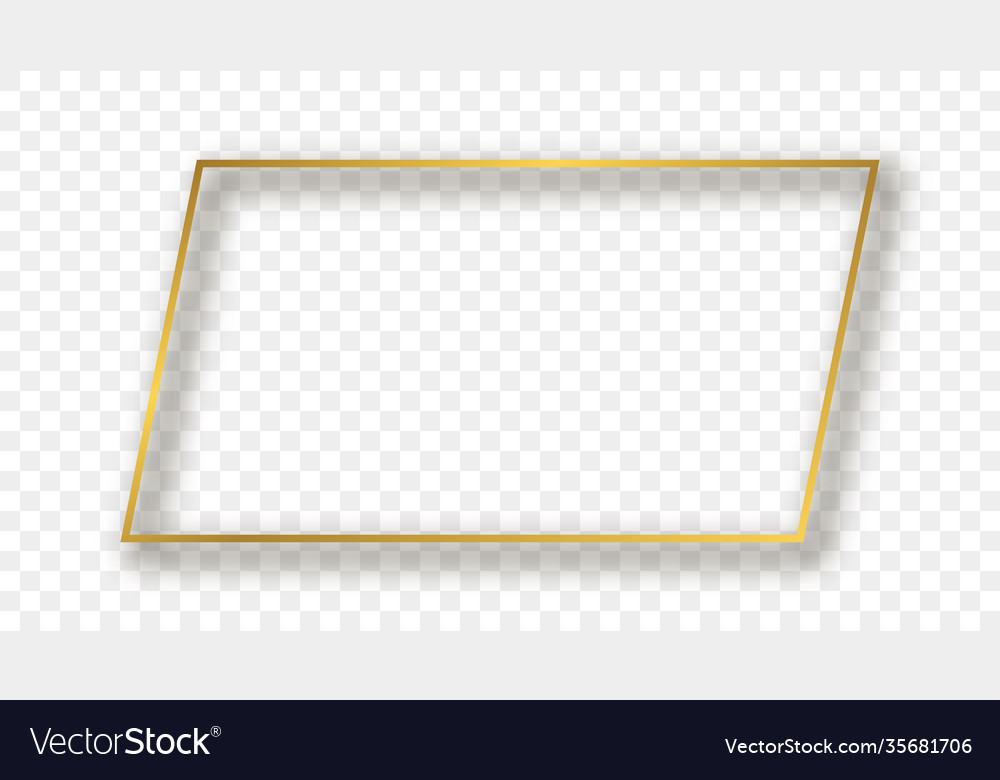 Gold glowing rectangular shape frame with shadow Vector Image