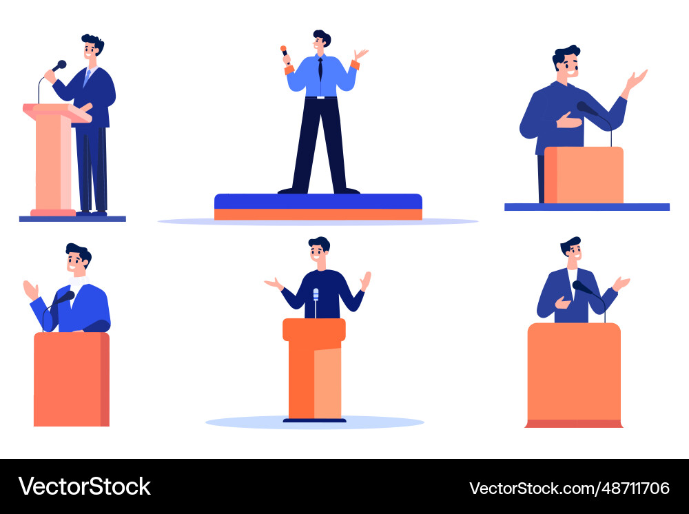 Hand drawn businessman speaking on the podium Vector Image