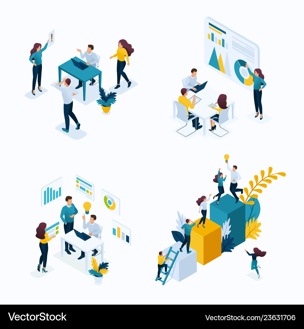 Isometric business concept young entrepreneurs Vector Image