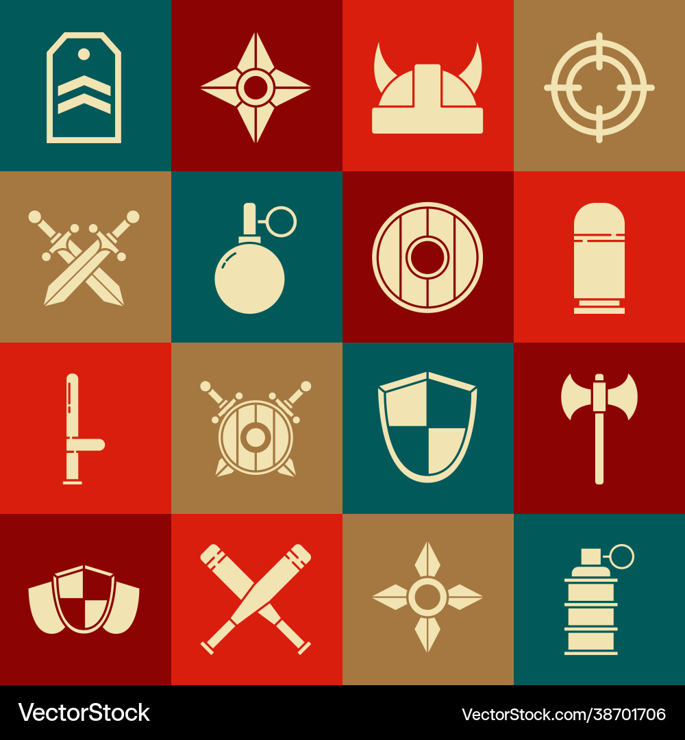 Set hand grenade medieval axe cartridges viking Vector Image