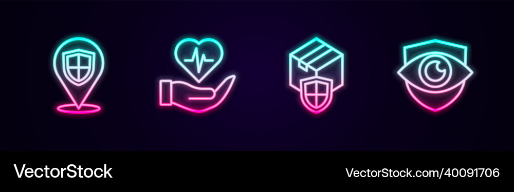 Set line location shield life insurance in hand Vector Image