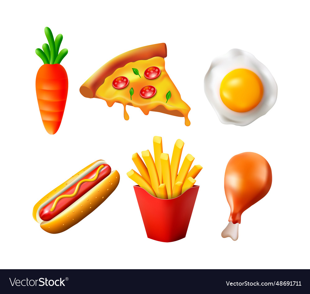 3d food icon set fast realistic cartoon Royalty Free Vector