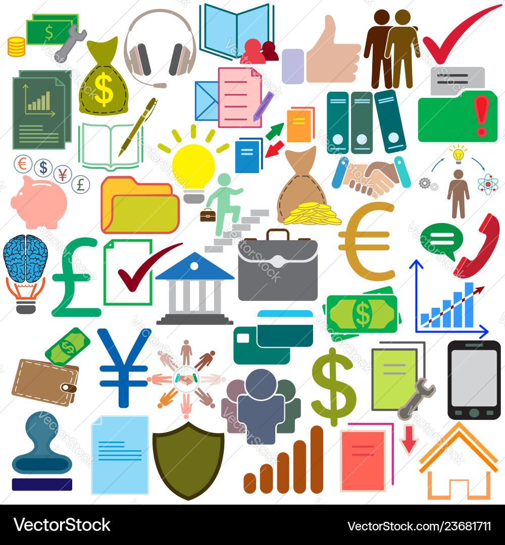 Business icons sign set colored Royalty Free Vector Image