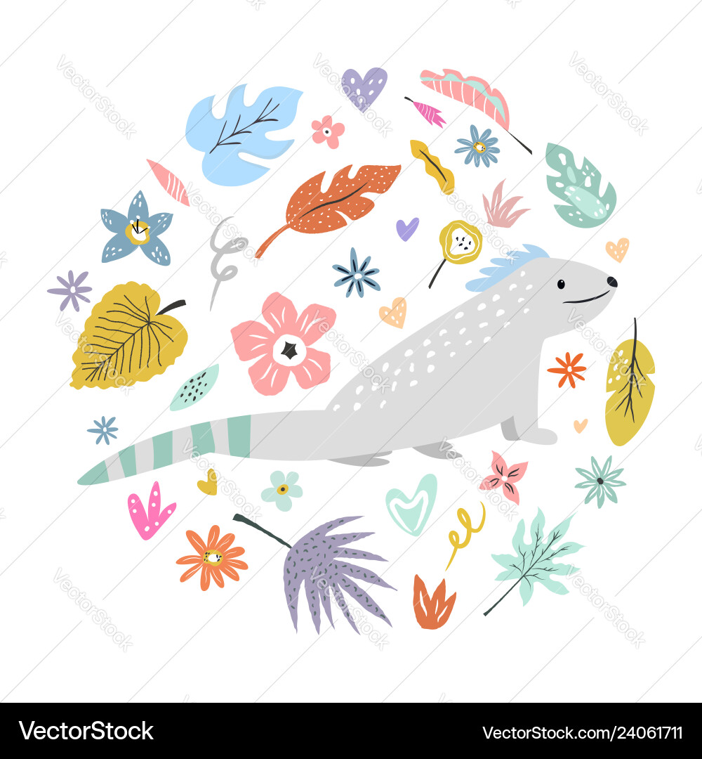 Cute hand drawn iguana character with decoration Vector Image