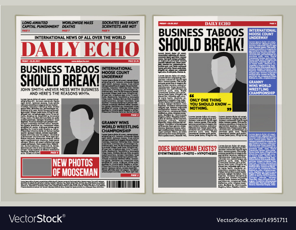 Daily Newspaper Template Tabloid Layout Royalty Free Vector