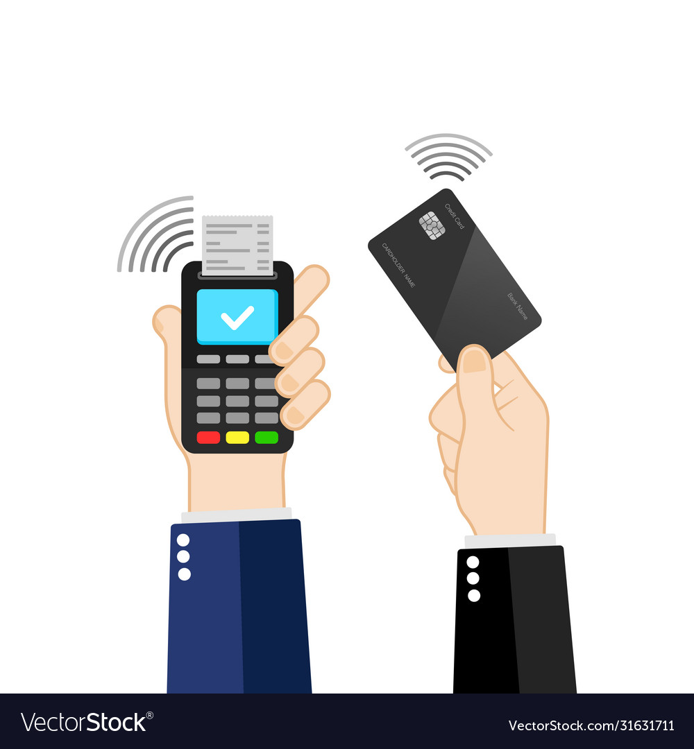 Hand holds credit card payment icon via pos Vector Image Hand holds credit card payment icon via pos Vector Image