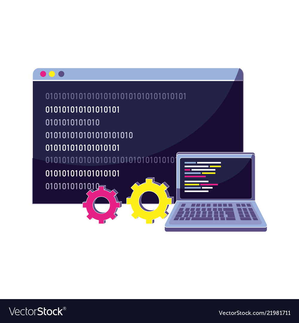 Laptop and website with data program code Vector Image