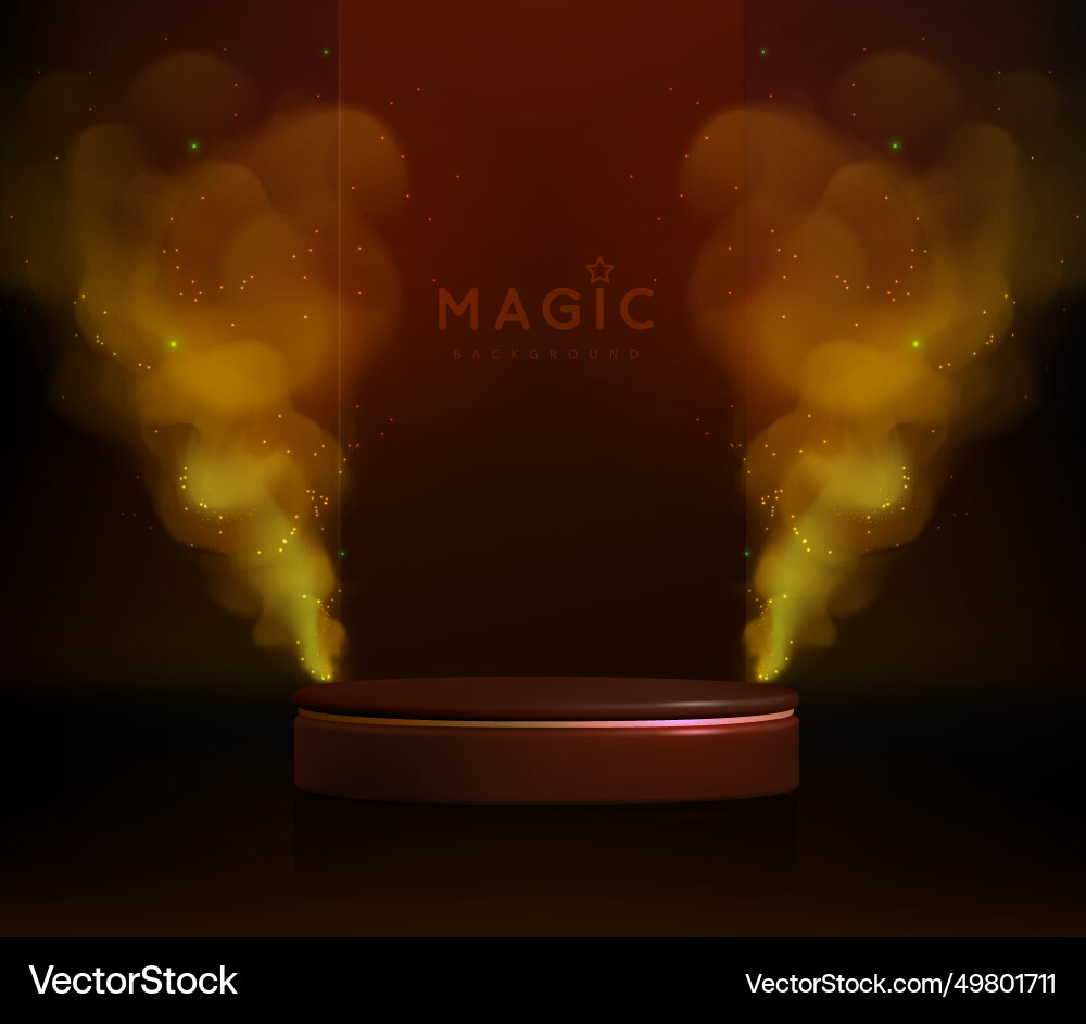 Magic red showcase with 3d podium and steam Vector Image