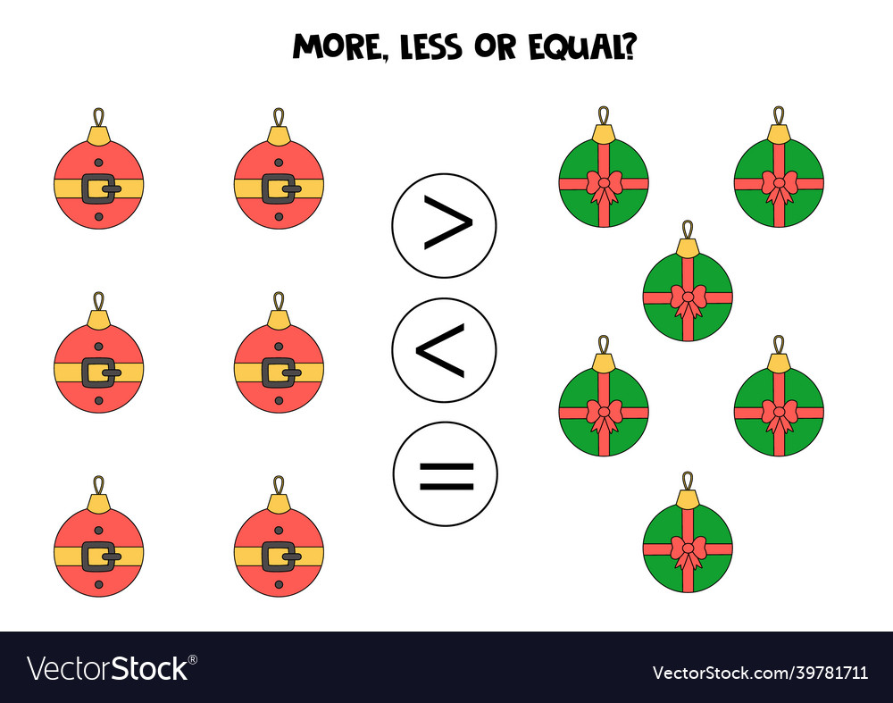 More less equal with christmas balls math Vector Image
