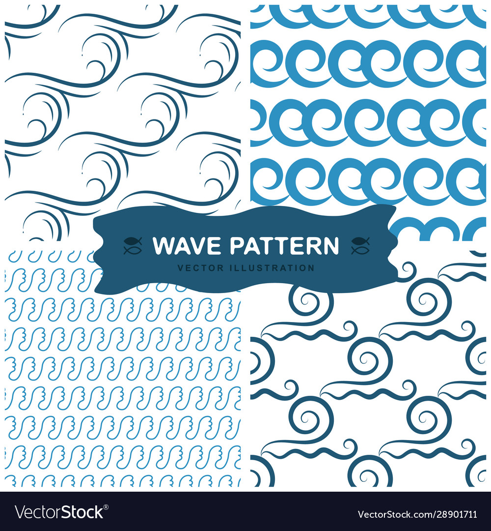 Set blue wave seamless patterns or sea waves Vector Image