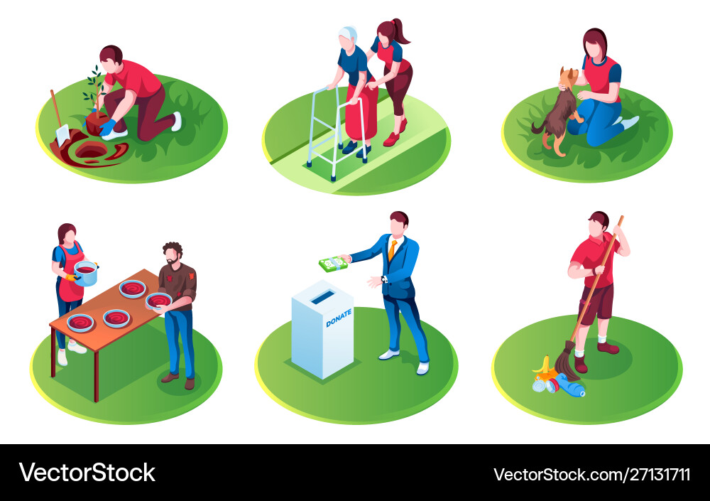 Set isolated volunteer activists people help Vector Image