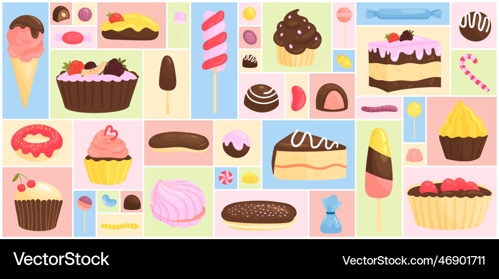Sweet desserts concept squares set Royalty Free Vector Image