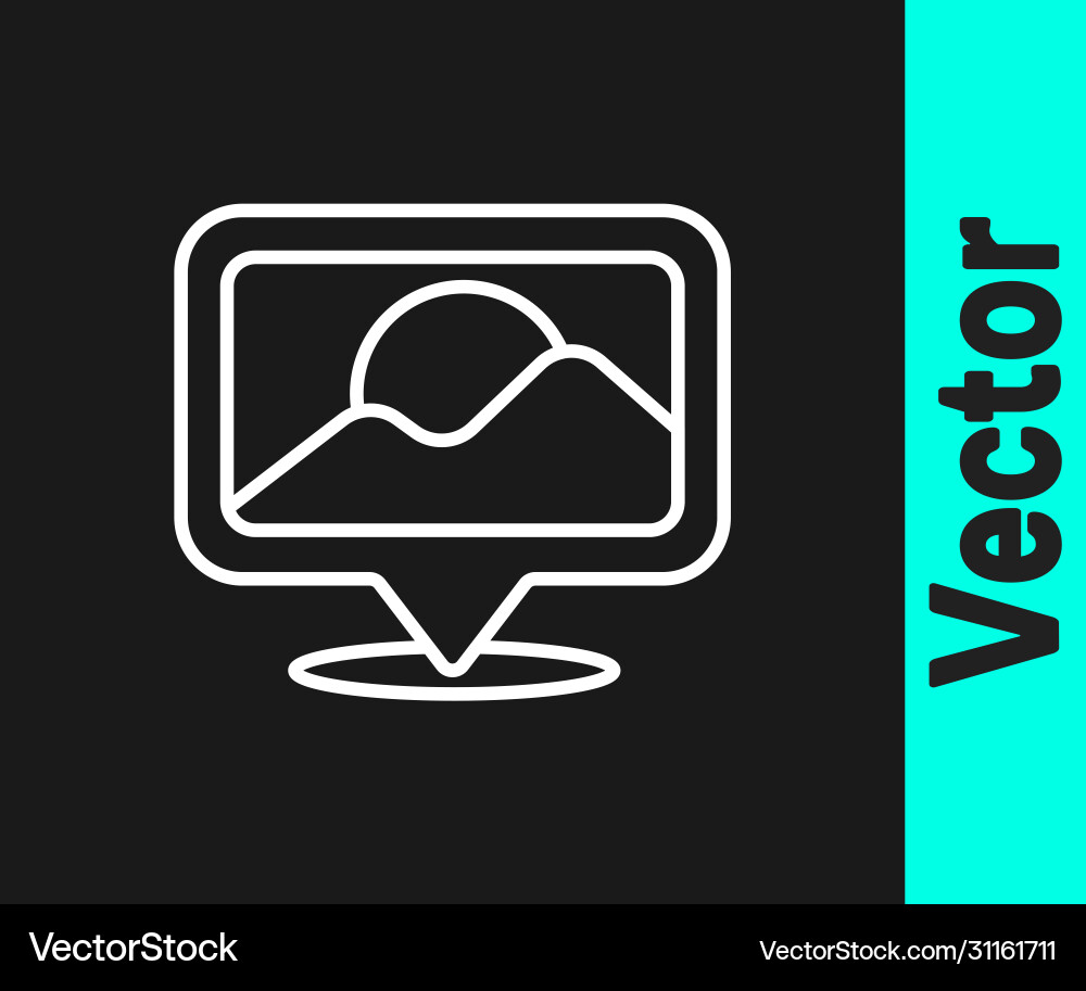 White line map pin icon isolated on black Vector Image