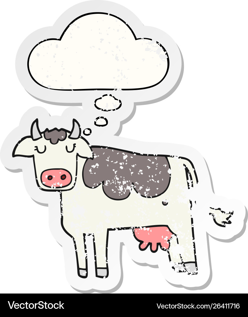 Cartoon cow and thought bubble as a distressed Vector Image