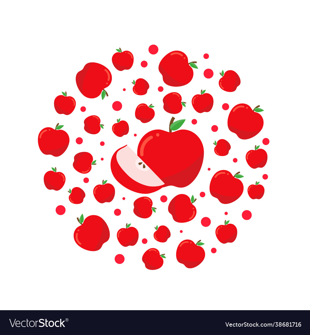 Circle pattern with red apples bright design Vector Image