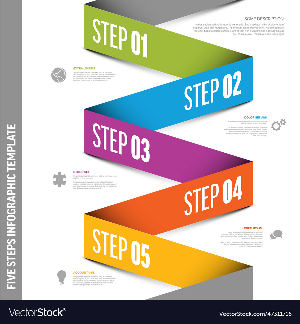 Five color steps elements template on folded Vector Image
