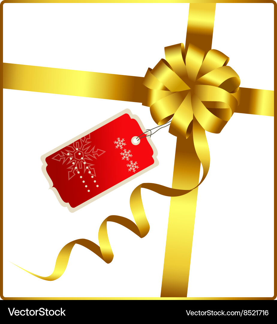 Gold bow and ribbon with tag Royalty Free Vector Image
