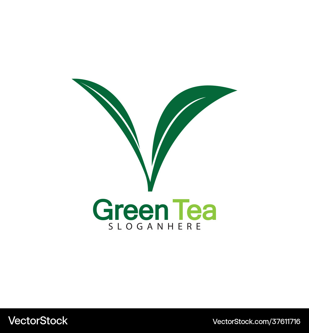 Green tea leaf logo icon design isolated on white Vector Image