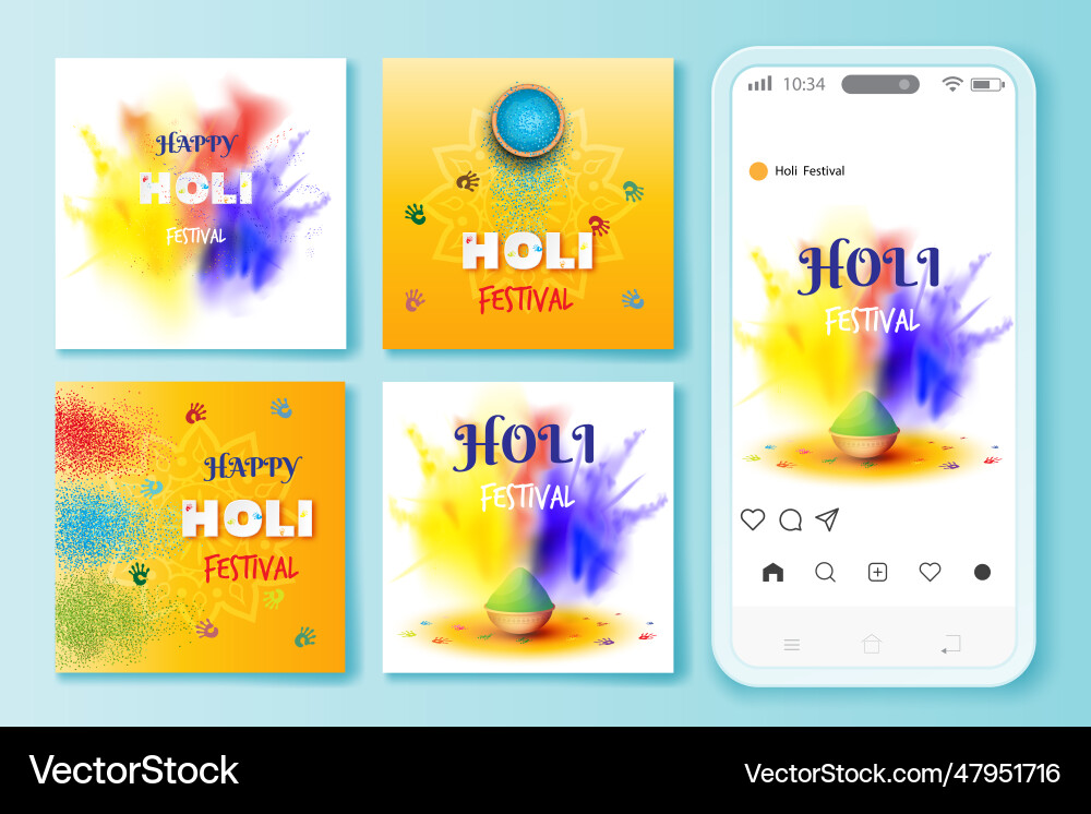 Holi festival instagram posts Royalty Free Vector Image