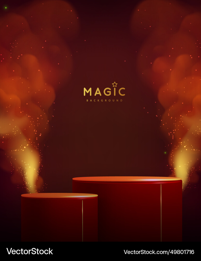 Magic red showcase with 3d podium and steam Vector Image