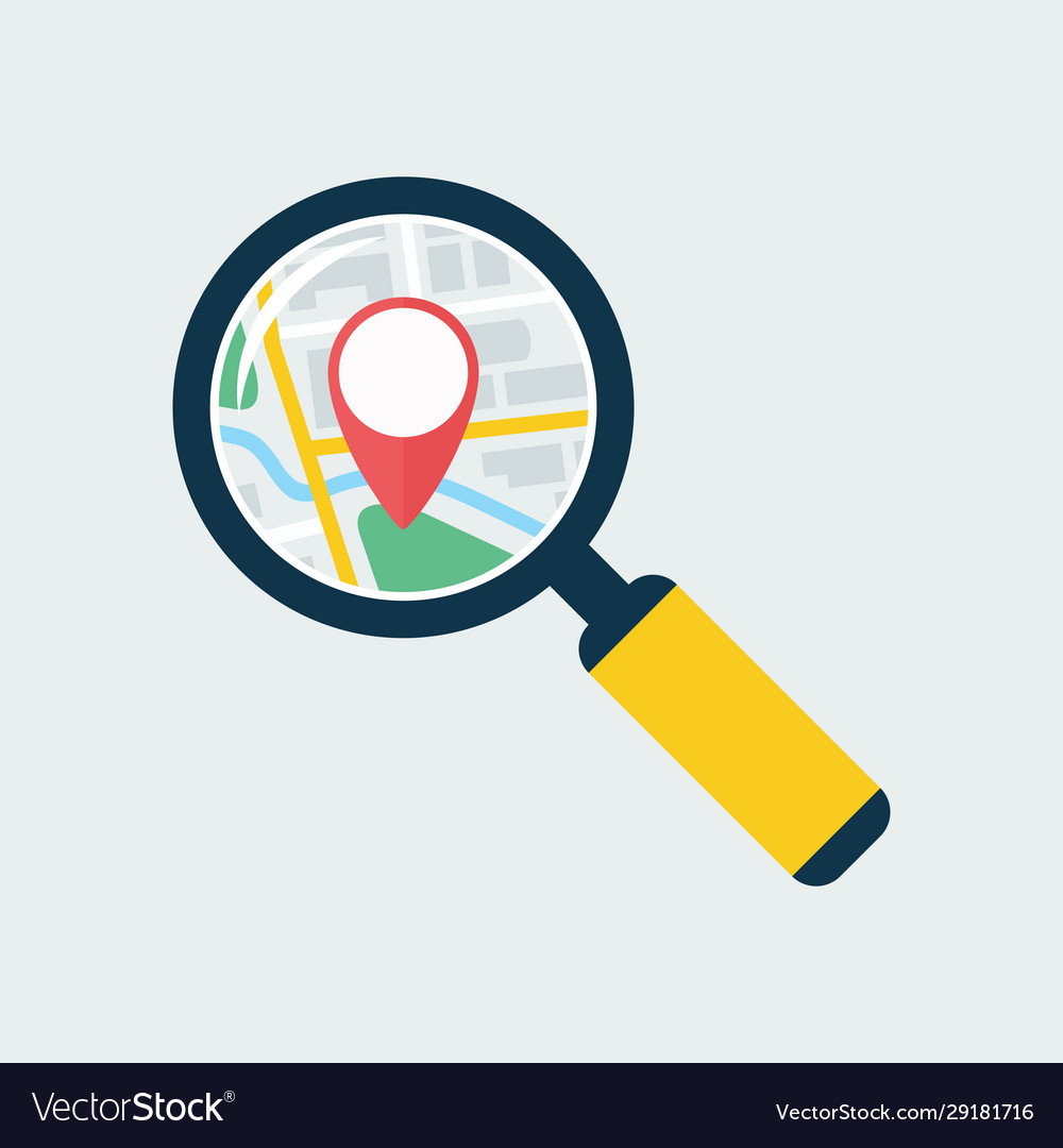 Map inside magnifier flat icon Royalty Free Vector Image