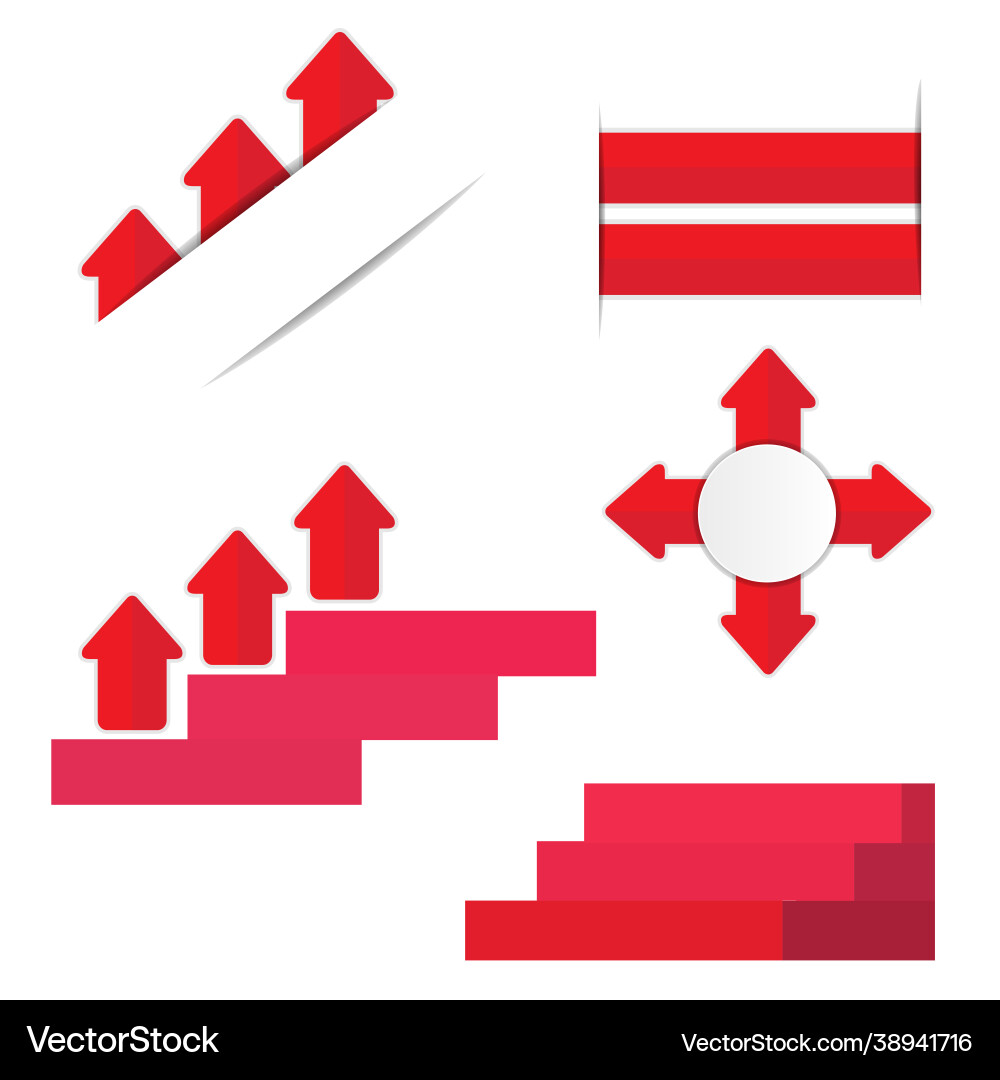 Red paper arrows with shadow stickers and steps Vector Image