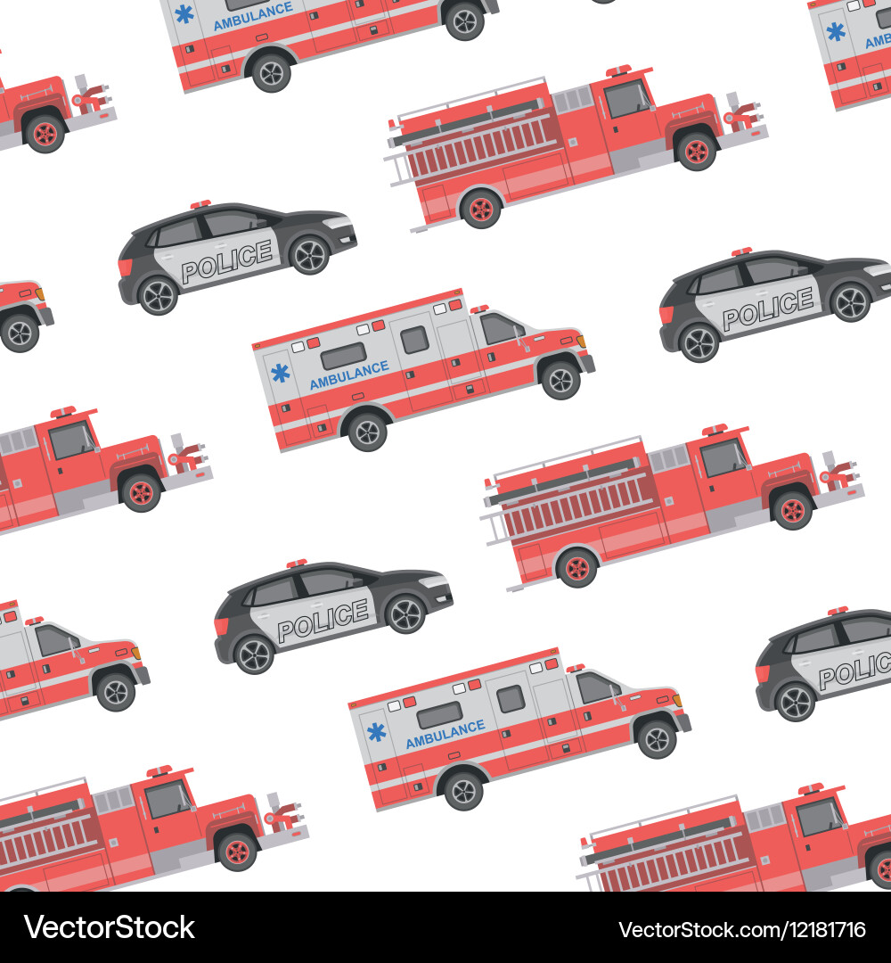 Seamless pattern of the fire engine ambulance an Vector Image
