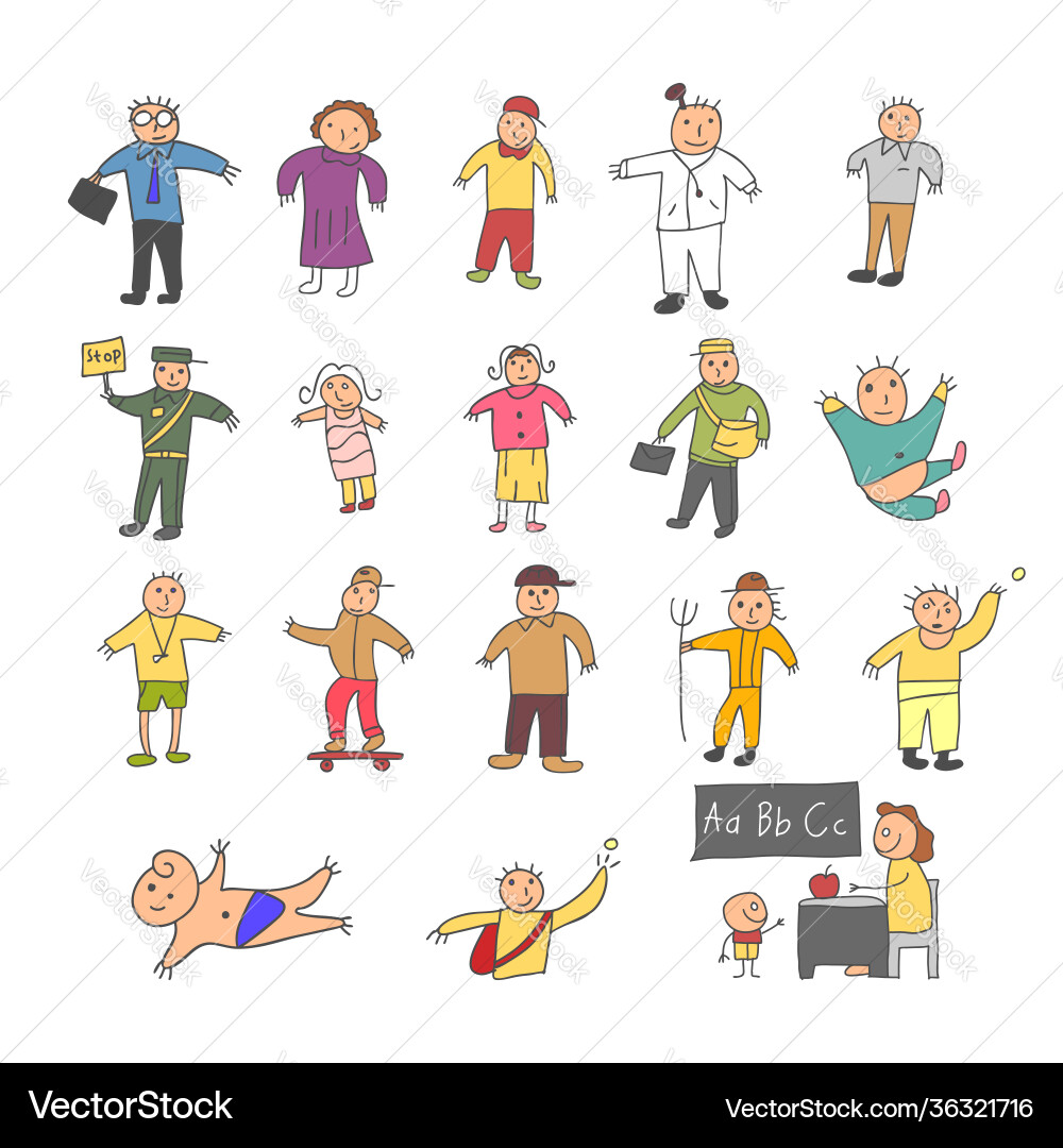 Set element person cartoon doodle colorful Vector Image