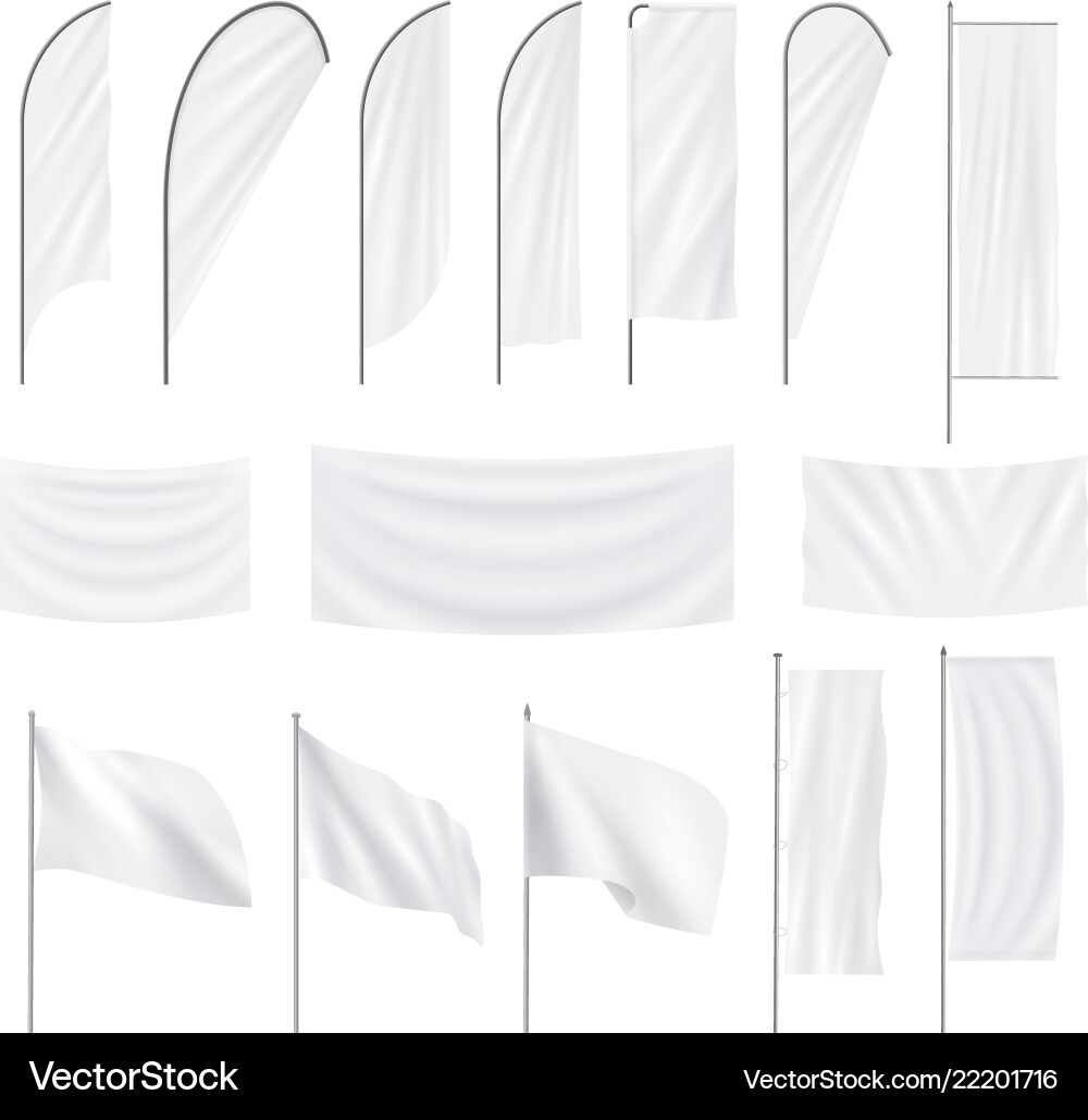 Set of realistic white advertising textile flags Vector Image