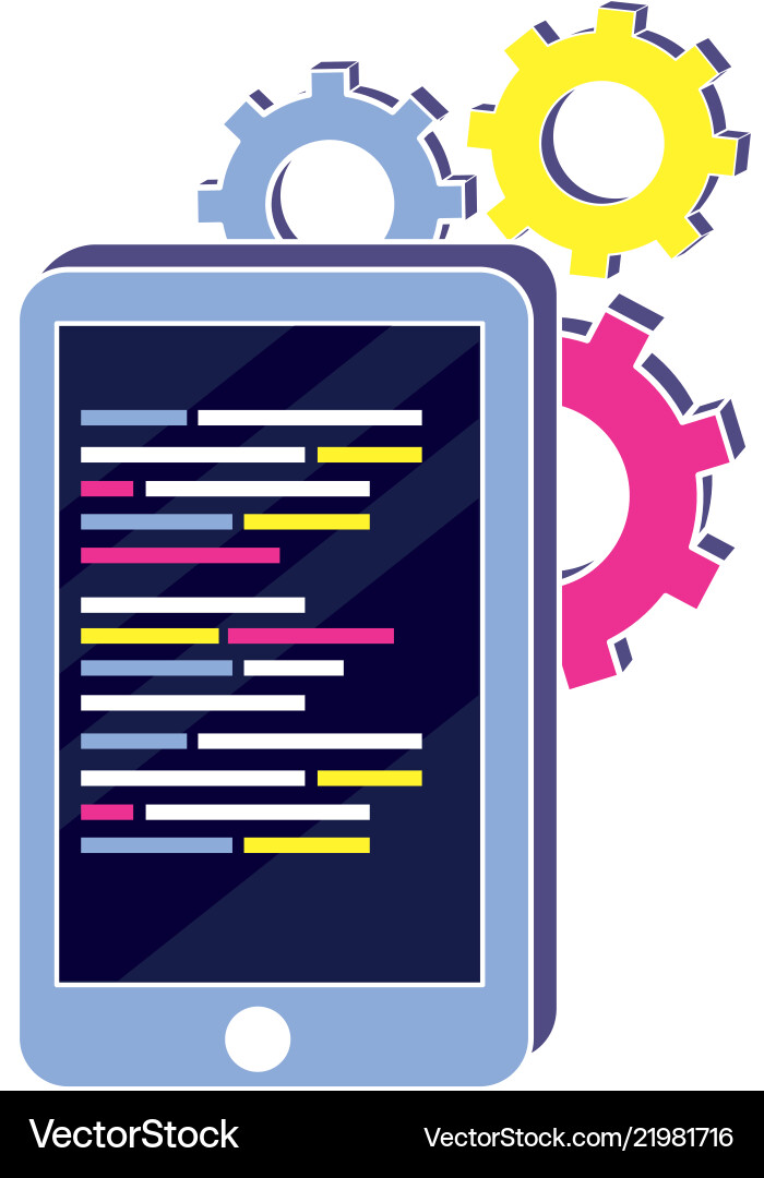 Smartphone with data code and industry gears Vector Image