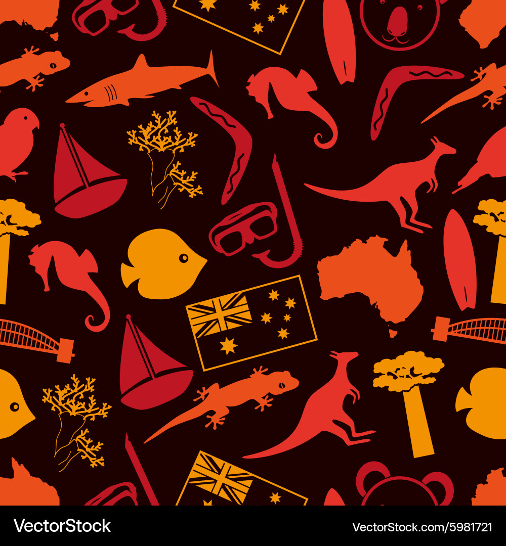 Australia country theme symbols dark seamless Vector Image