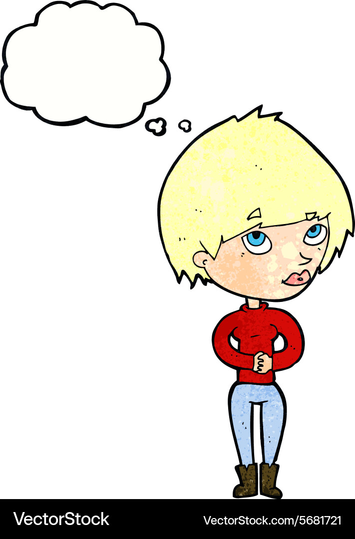 Cartoon woman considering with thought bubble Vector Image