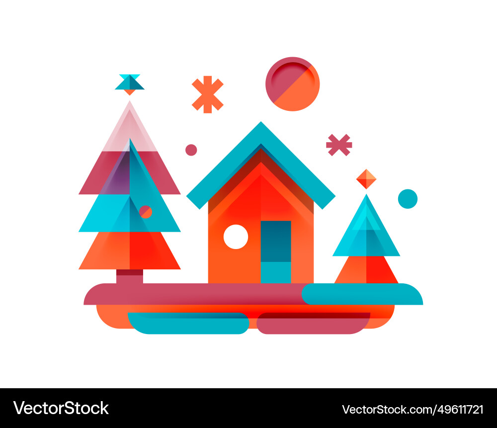 Christmas trees with house festive logo concept Vector Image