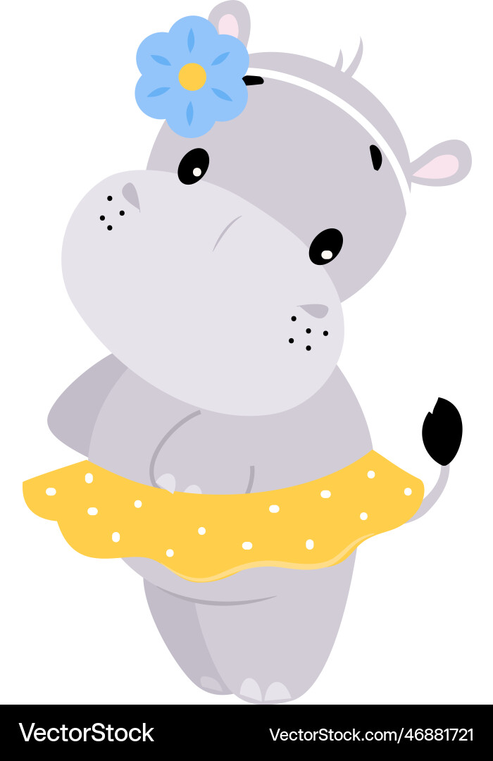 Cute hippo character wearing dotted skirt Vector Image